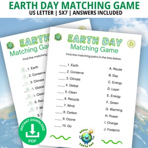 Earth Day Matching Game, Earth Day Games, Family Game Night, Office ...