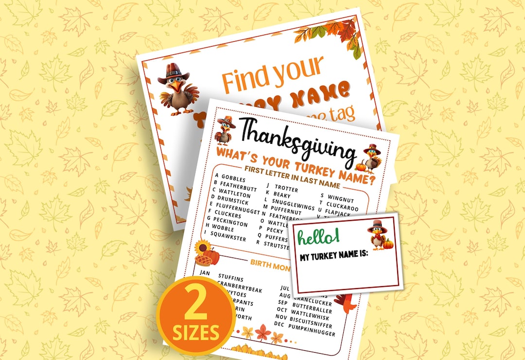 What's Your Turkey Name, Turkey Name Game, Whats Your Name, Printable ...