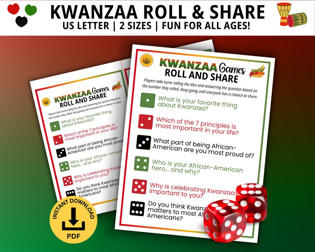 Kwanzaa Roll and Share Dice Game, Holiday Party Games, Kwanzaa Stories ...