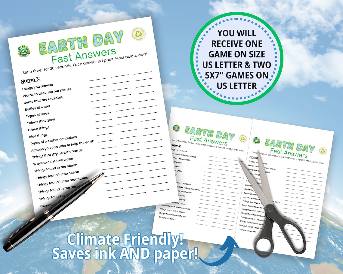 Earth Day Fast Answers Game, Earth Day Game, Earth Day Word Game, Earth ...