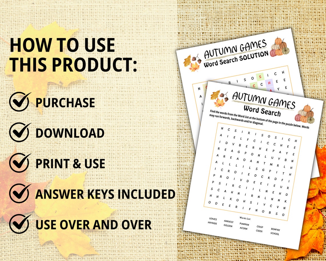 Fall Word Search, Fall Games, Autumn Party Games, Family Game Night ...