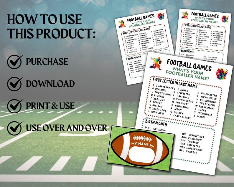 What's Your Football Name Game, Football Party Game, Family Game Night ...