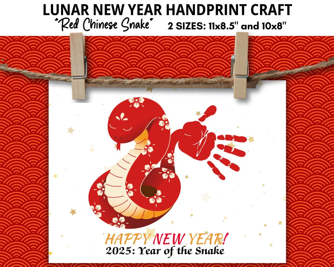 Lunar New Years Handprint Craft, Red Chinese Snake, Chinese New Year ...
