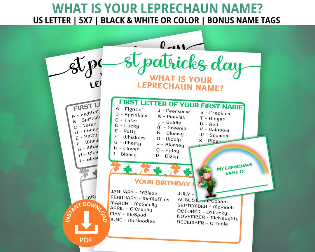 What's Your Leprechaun Name, St. Patrick's Games, Leprechaun Name Game ...