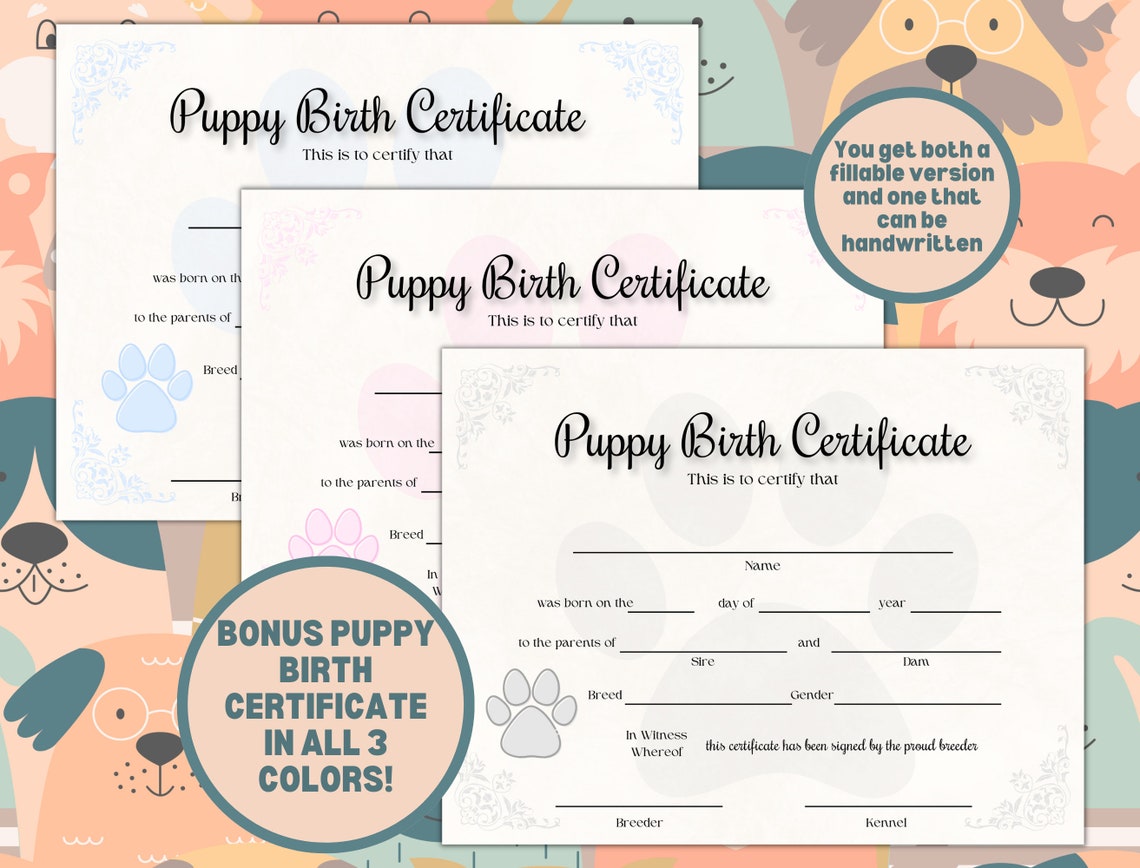 Ultimate Breeder Puppy Pack, Puppy Shot Record, Puppy Birth Certificate ...