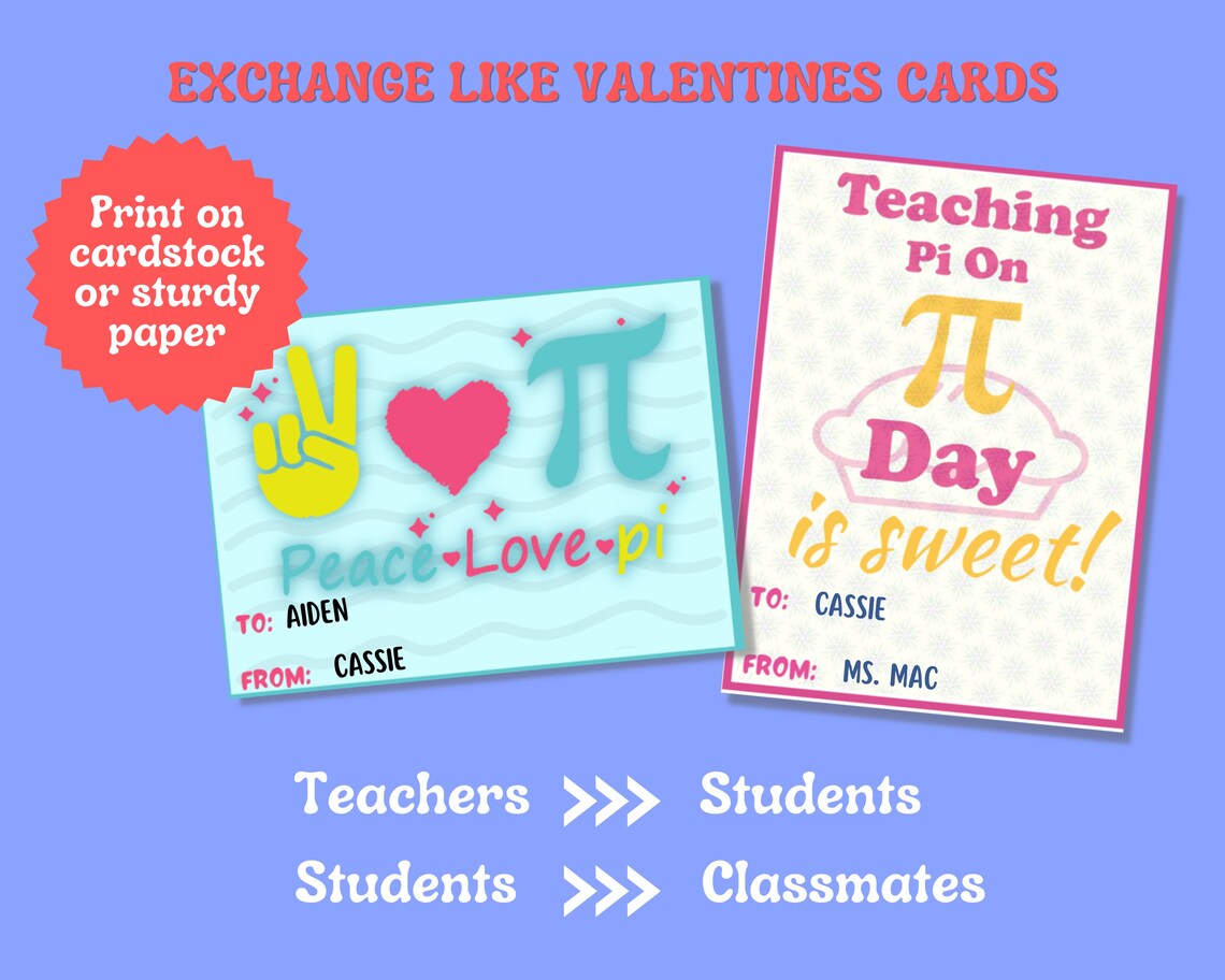 Printable Small Pi Day Cards Exchange Like Valentines, Teacher ...