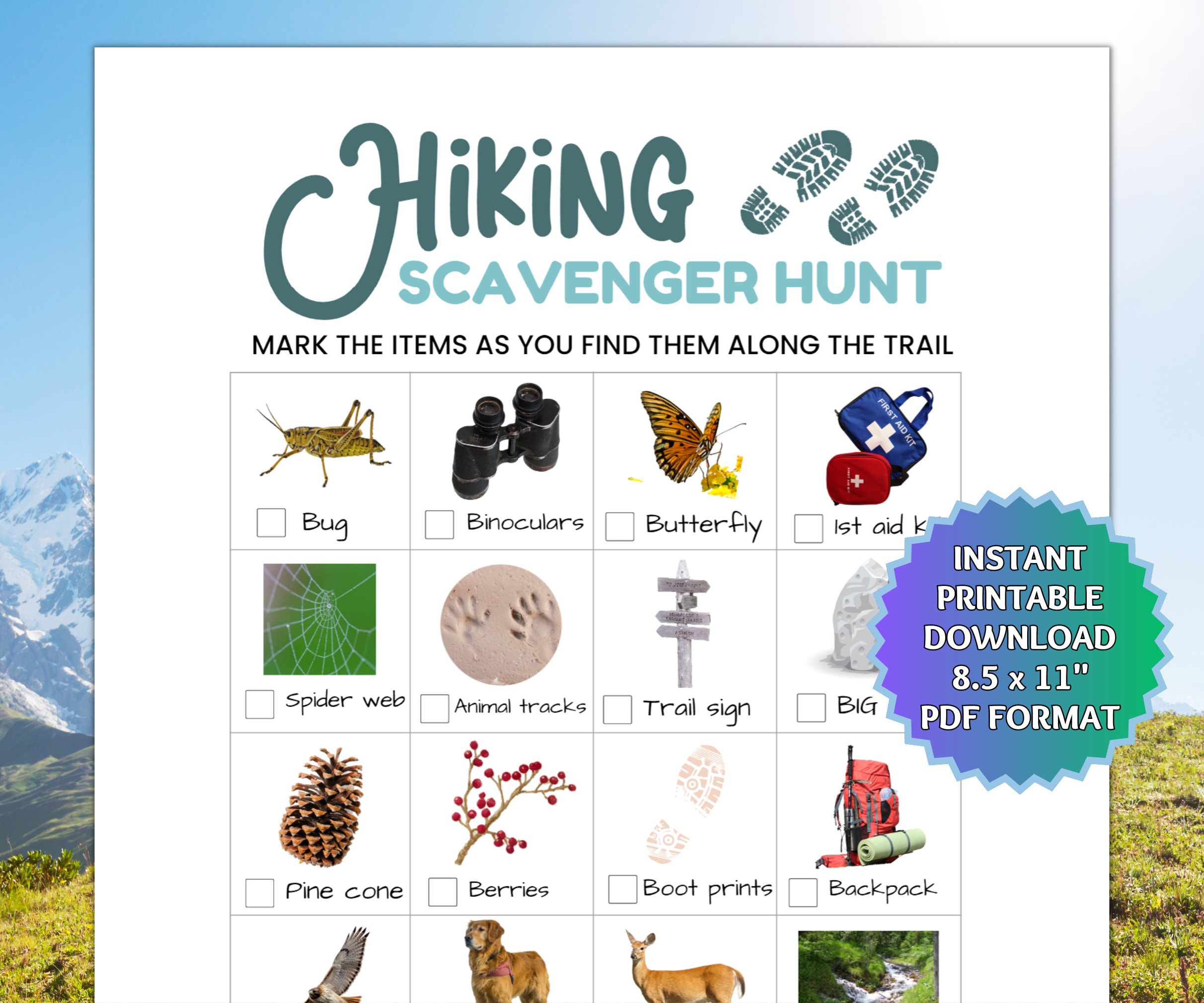 Hiking Scavenger Hunt for Kids, Outdoor Games for Kids, Summer Games ...
