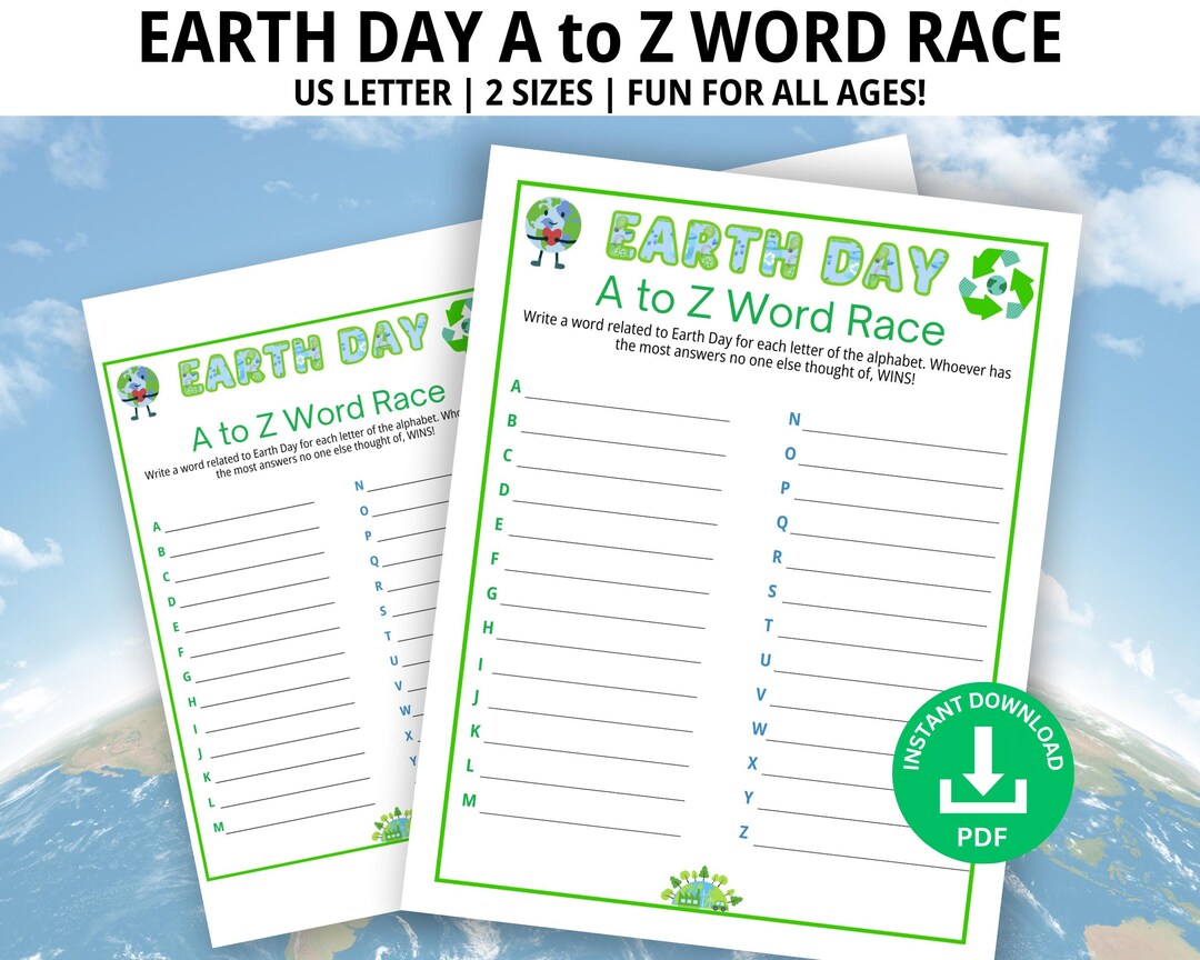 Earth Day A to Z Word Race, Earth Day Games, Family Game Night, Office ...