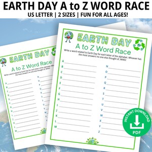 Earth Day A to Z Word Race, Earth Day Games, Family Game Night, Office ...