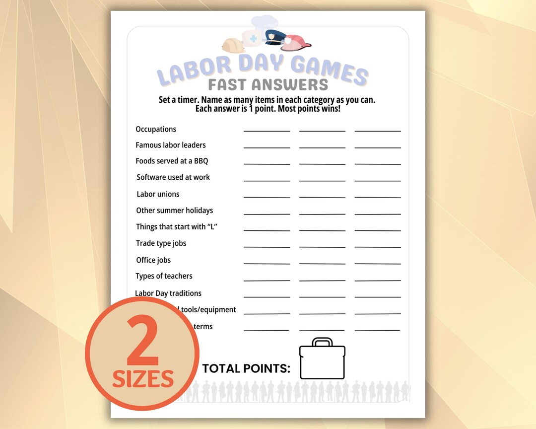 Labor Day Fast Answers, Labor Day Games, Labor Day Party, Happy Labor ...