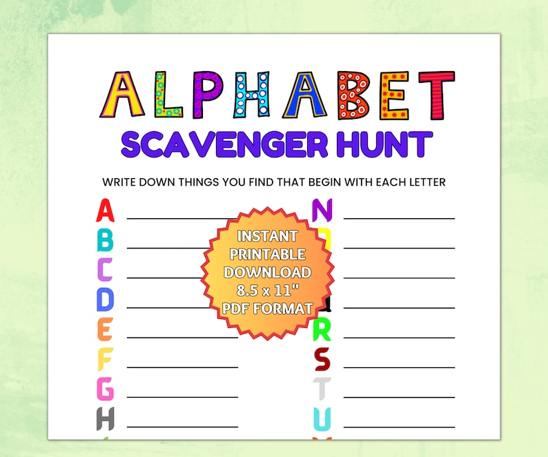 Alphabet Scavenger Hunt, Kids Scavenger Hunt, Printable Games for Kids ...