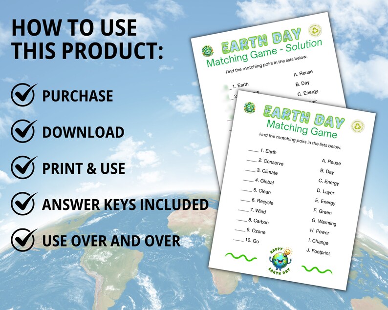 Earth Day Matching Game, Earth Day Games, Family Game Night, Office ...