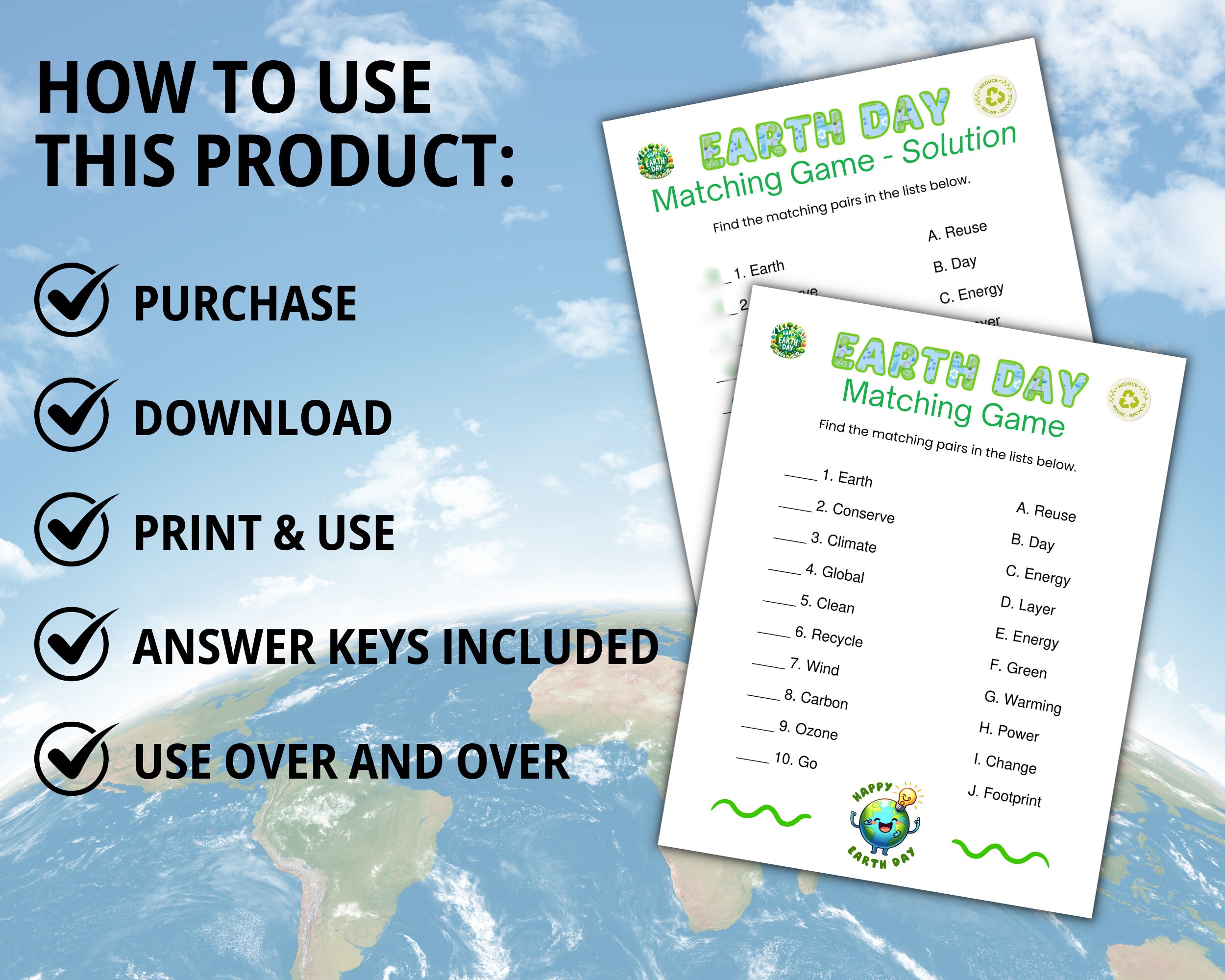 Earth Day Matching Game, Earth Day Games, Family Game Night, Office ...