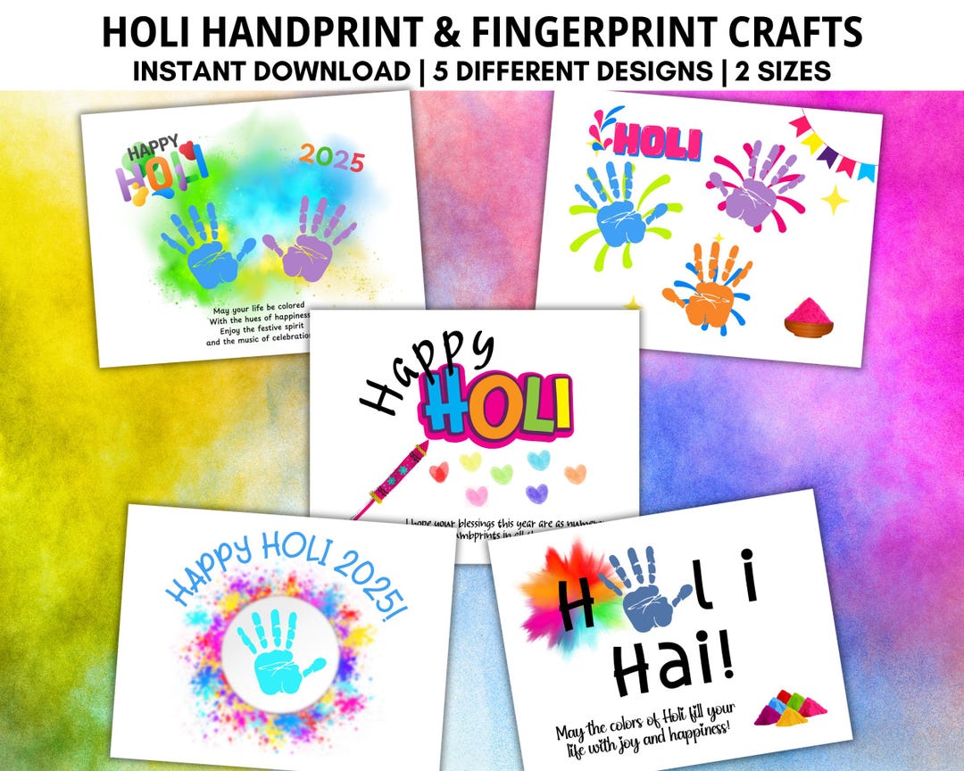 Holi Handprint Craft, 5-design BUNDLE, Handprint Art, Handprint Sign ...
