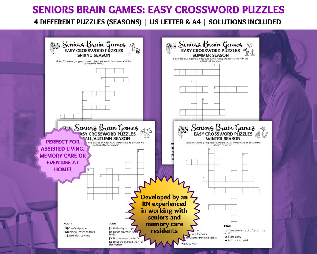 Seniors Easy Crossword Puzzles, Puzzles for Seniors, Dementia ...
