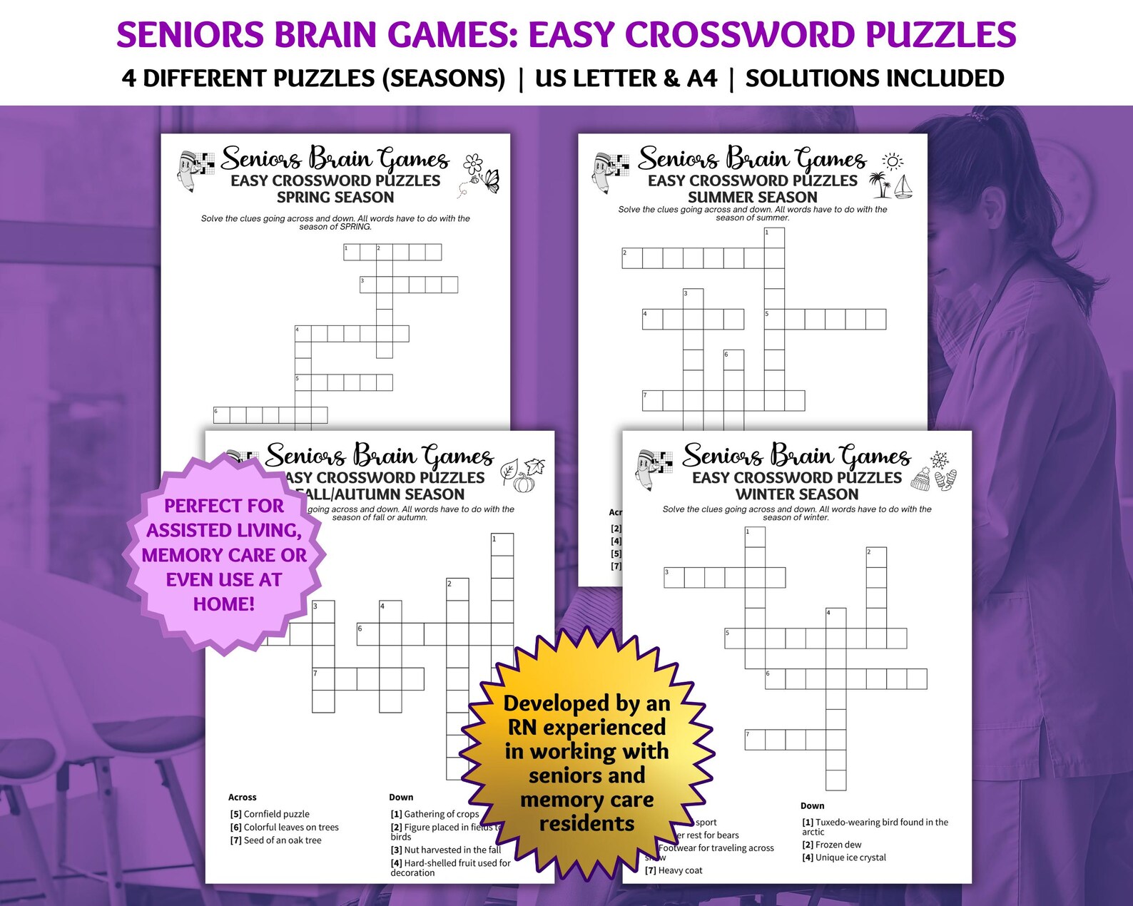 Seniors Easy Crossword Puzzles, Puzzles for Seniors, Dementia ...