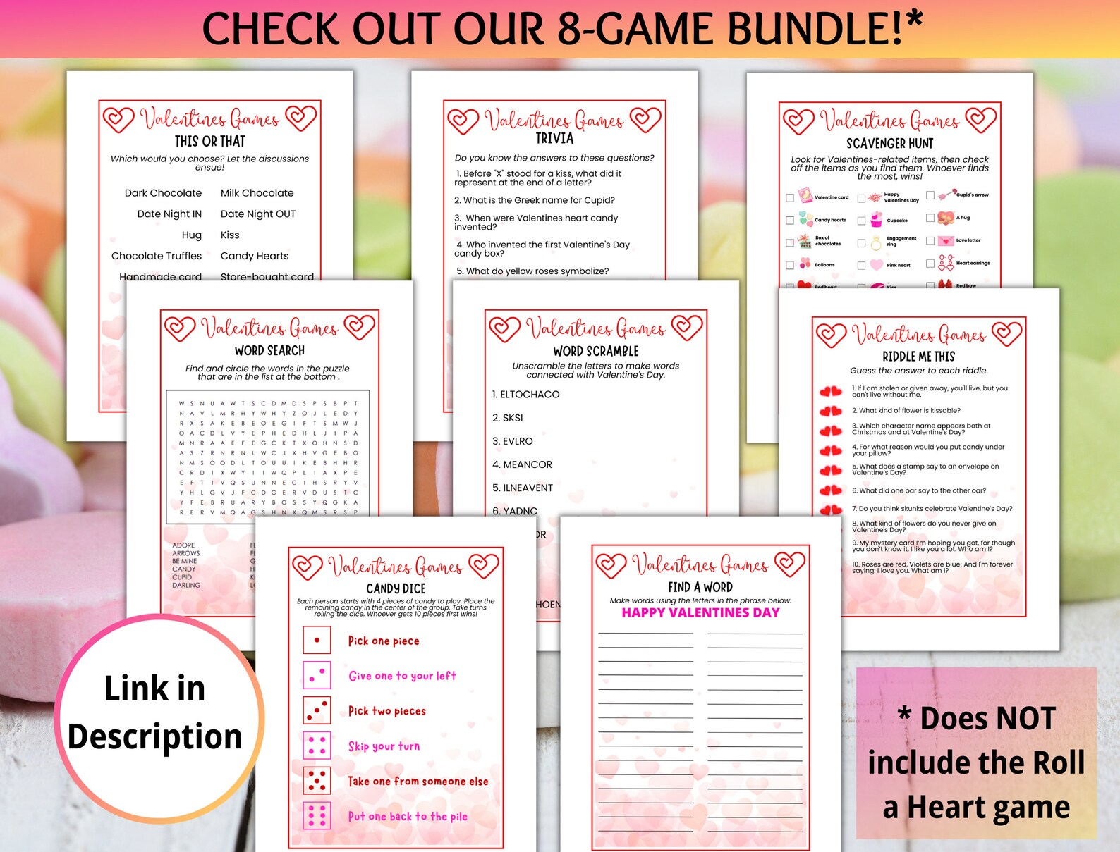 Valentines Roll a Heart Game, Valentine Party Game, Valentines Activity ...