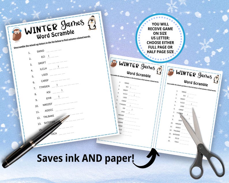 Winter Word Scramble, Winter Games, Wintertime Games, Word Game, Word ...