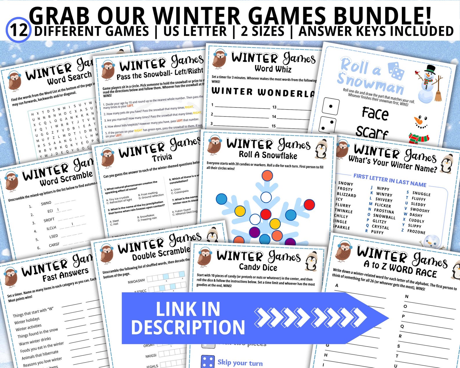Roll a Snowflake Dice Game, Winter Games, Wintertime Games, Candy Dice ...