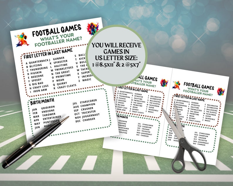 What's Your Football Name Game, Football Party Game, Family Game Night ...