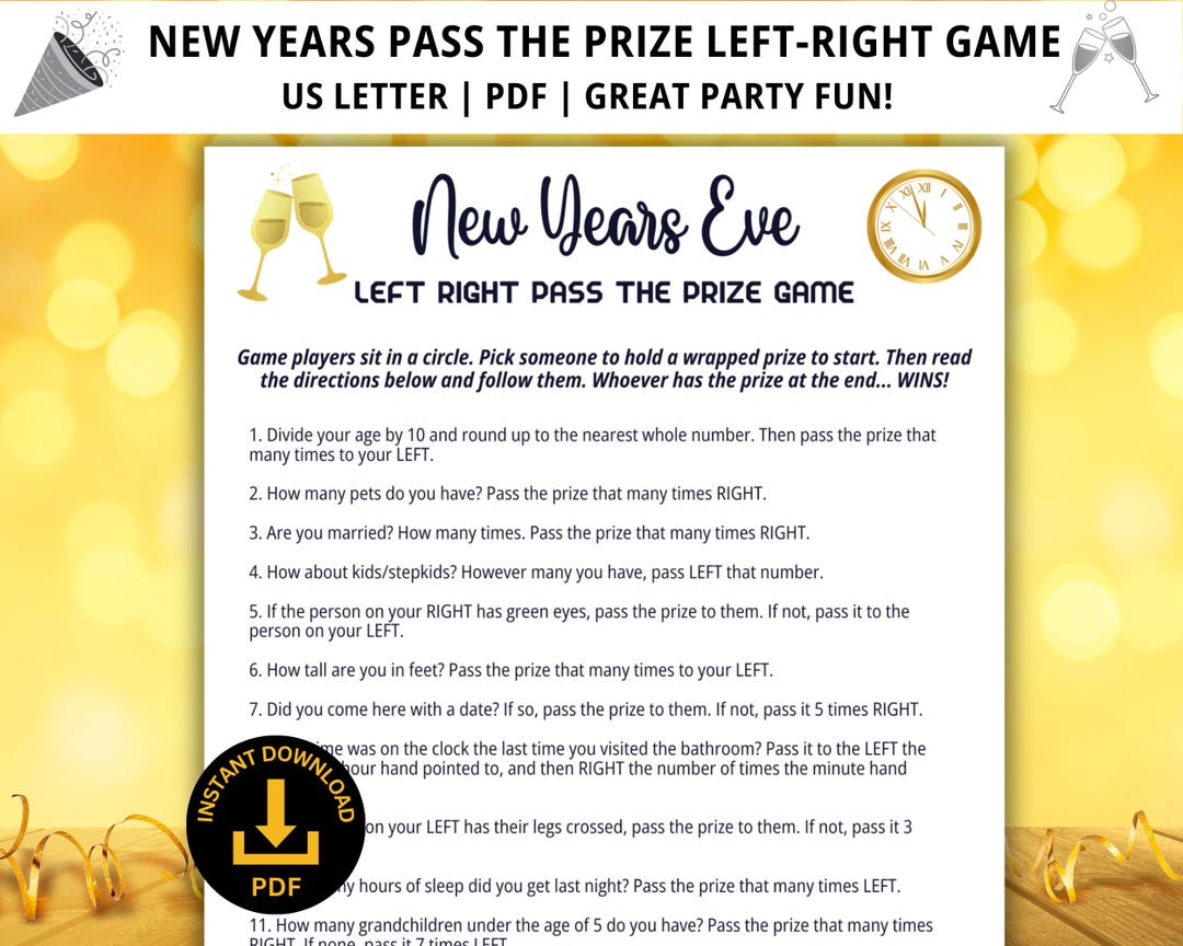 New Years Pass the Prize Game, Left Right Game, New Years Eve Games ...