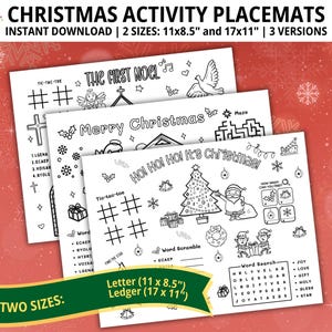 Christmas Activity Placemats, 2 Sizes/3 Versions, Christmas Party Games ...