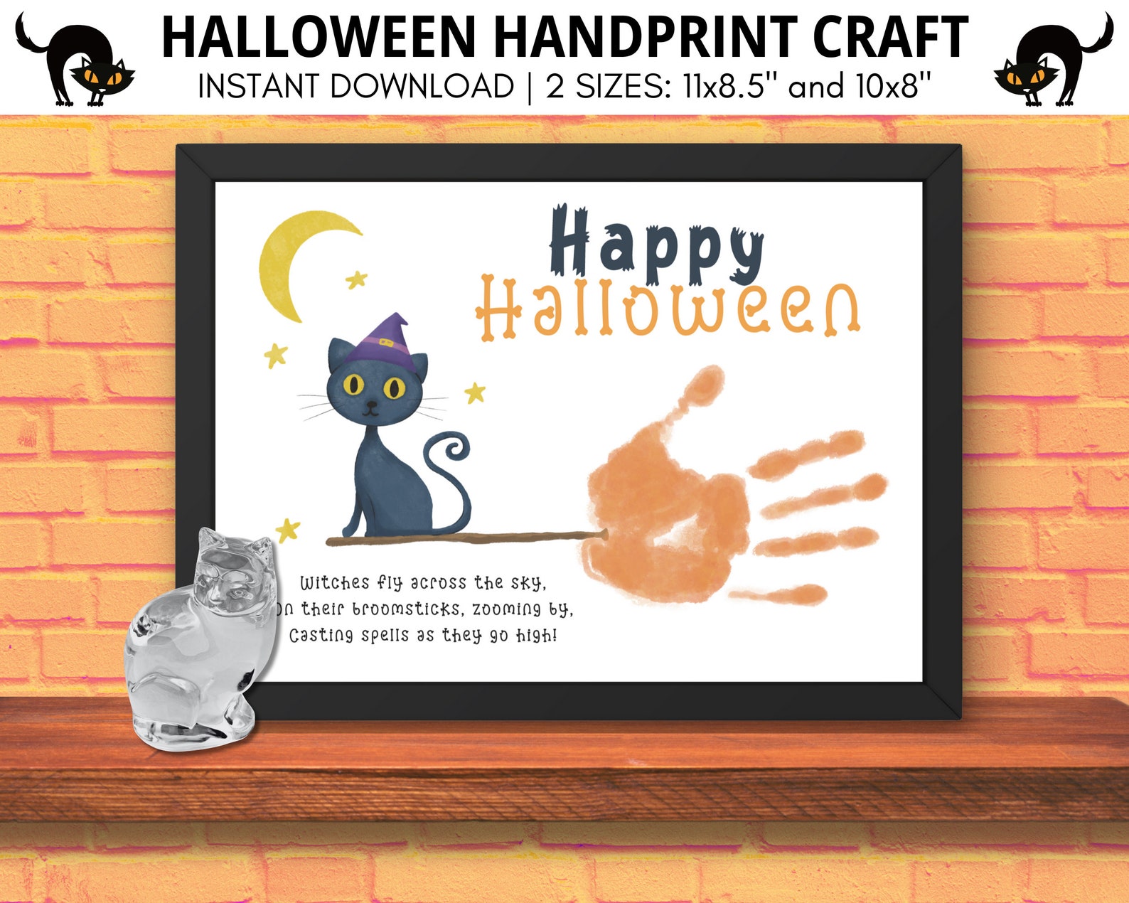 Halloween Handprint Craft, Witchy Cat Handprint, Fall Handprint Craft ...