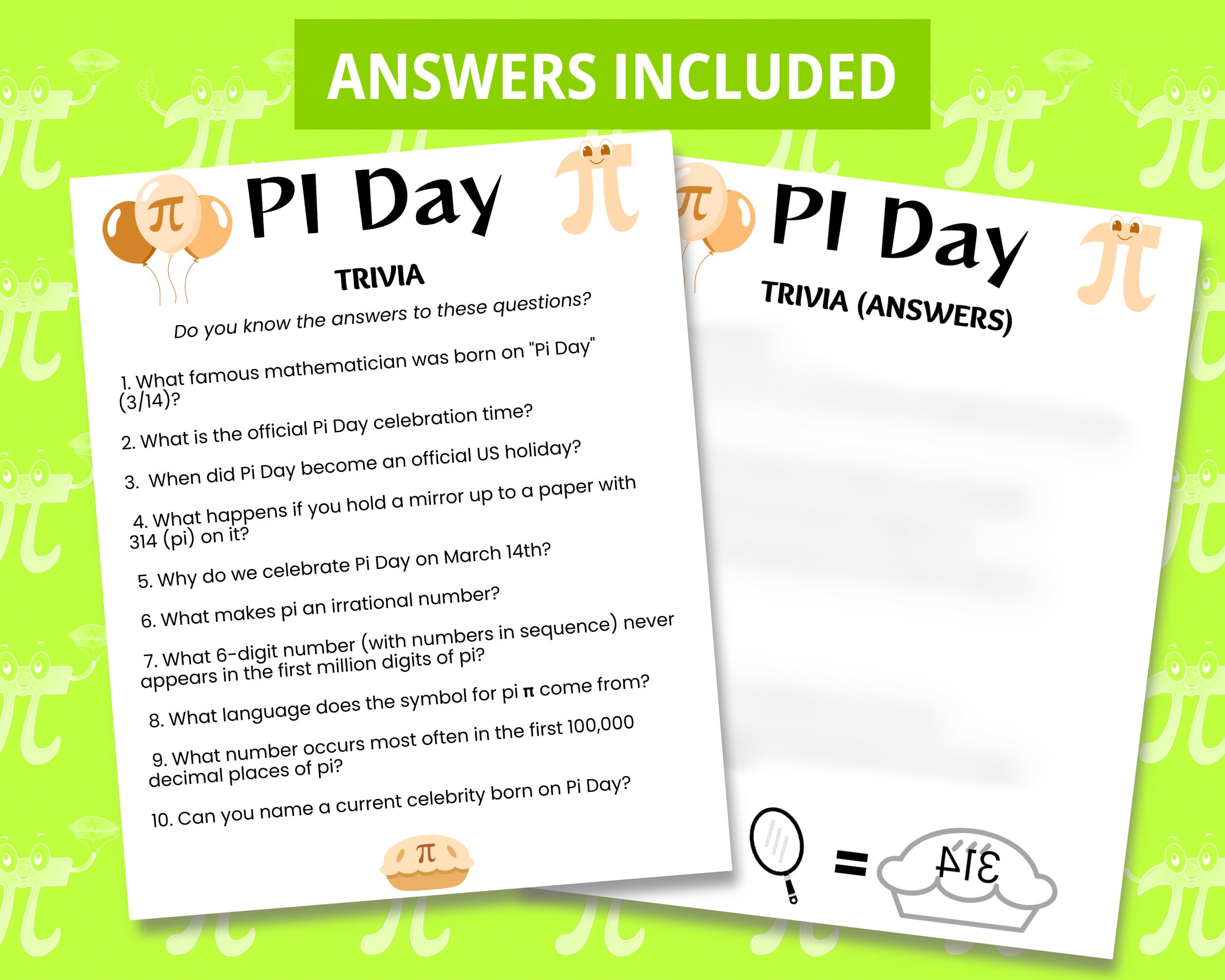 Pi Day Trivia, Trivia Game, Pi Day Game, Math Pi Day Trivia, Trivia ...