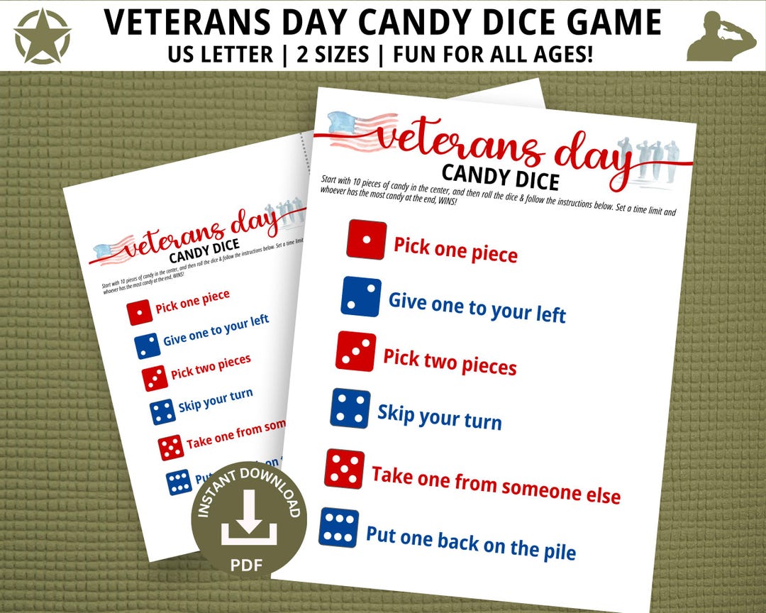 Veterans Day Candy Dice, Veterans Day Games, Veterans Day Trivia ...