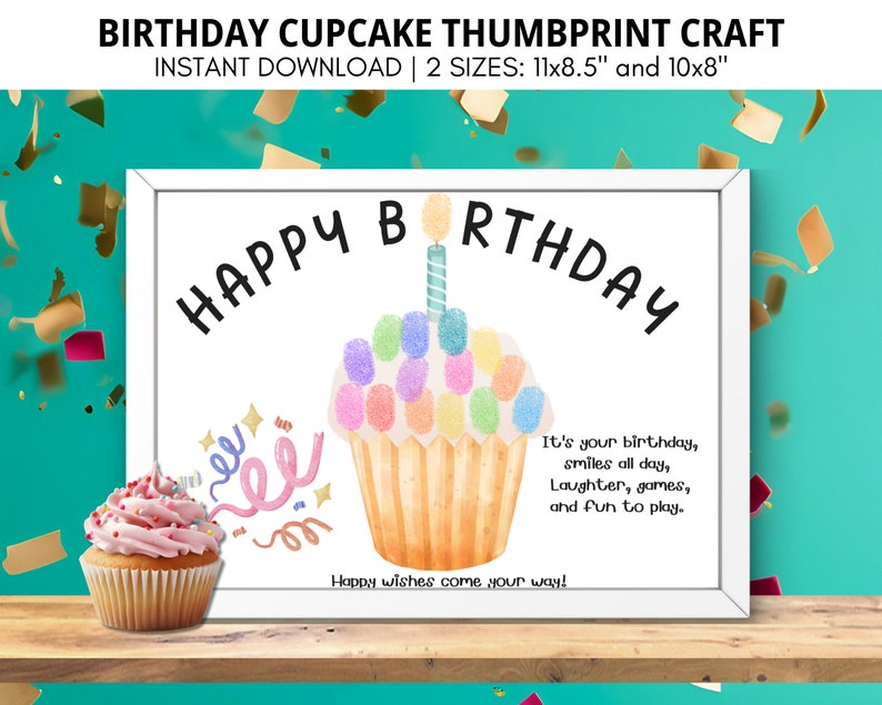 Birthday Cupcake Craft, Cupcake Thumbprint Craft, Birthday Thumbprint ...