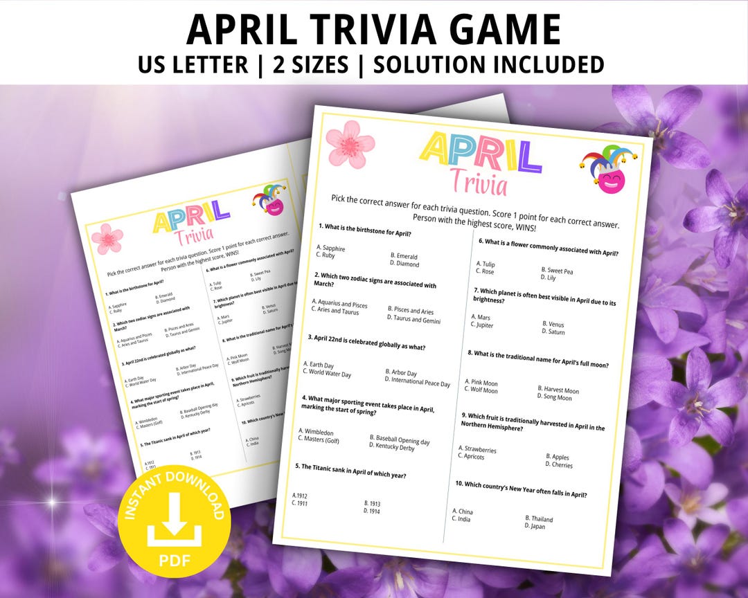 April Trivia Game, Monthly Trivia, April Games, Family Game Night ...