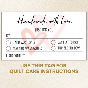 Quilt Care Card, Quilt Care Instructions, Printable, Quilt Care Labels ...