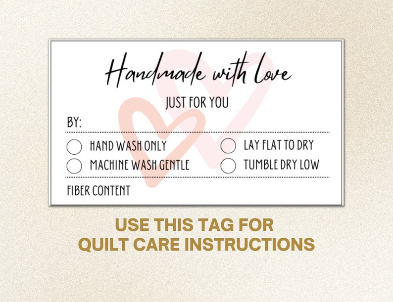 Quilt Care Card, Quilt Care Instructions, Printable, Quilt Care Labels ...
