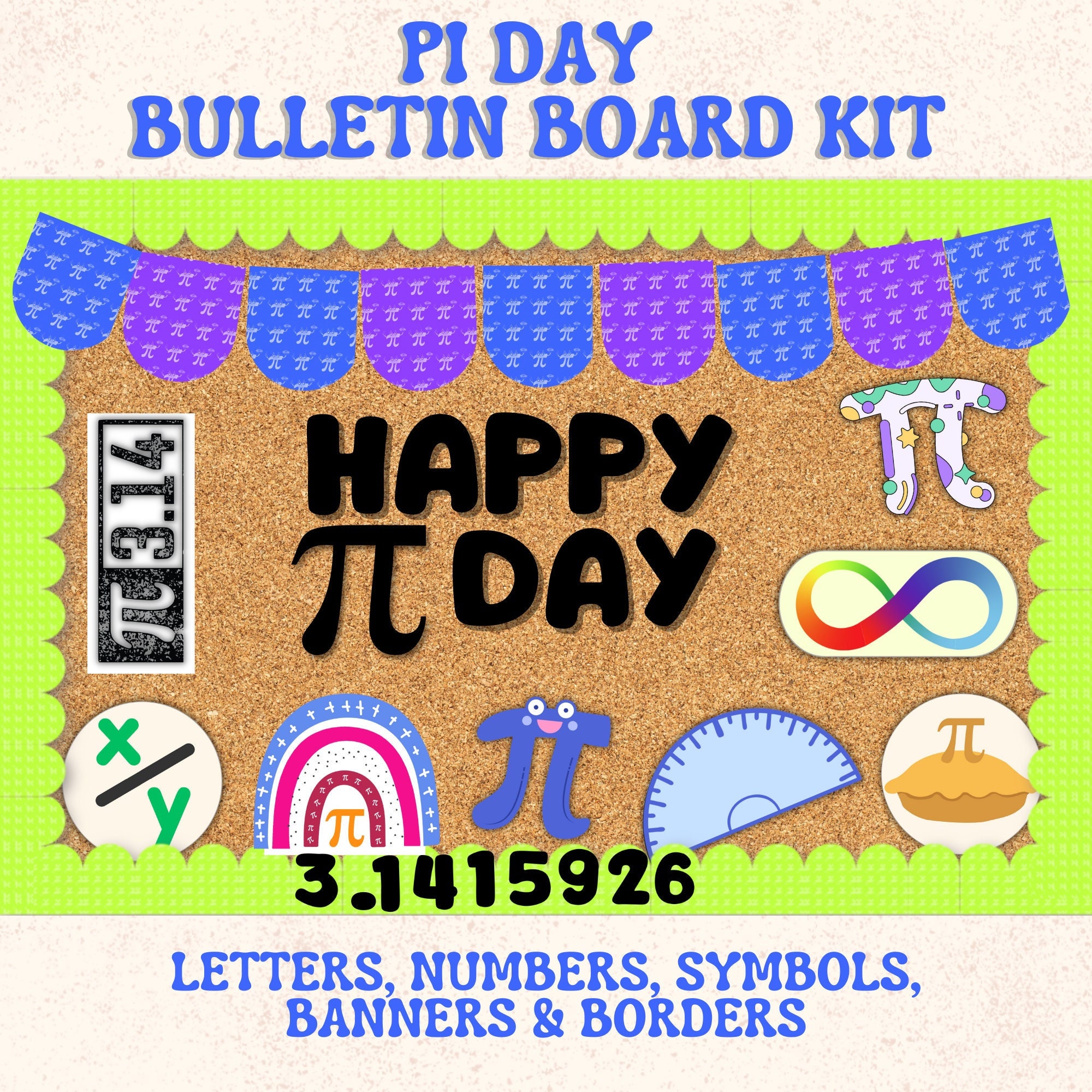 Pi Day Bulletin Board Kit, Classroom Decor, Printable March Bulletin ...