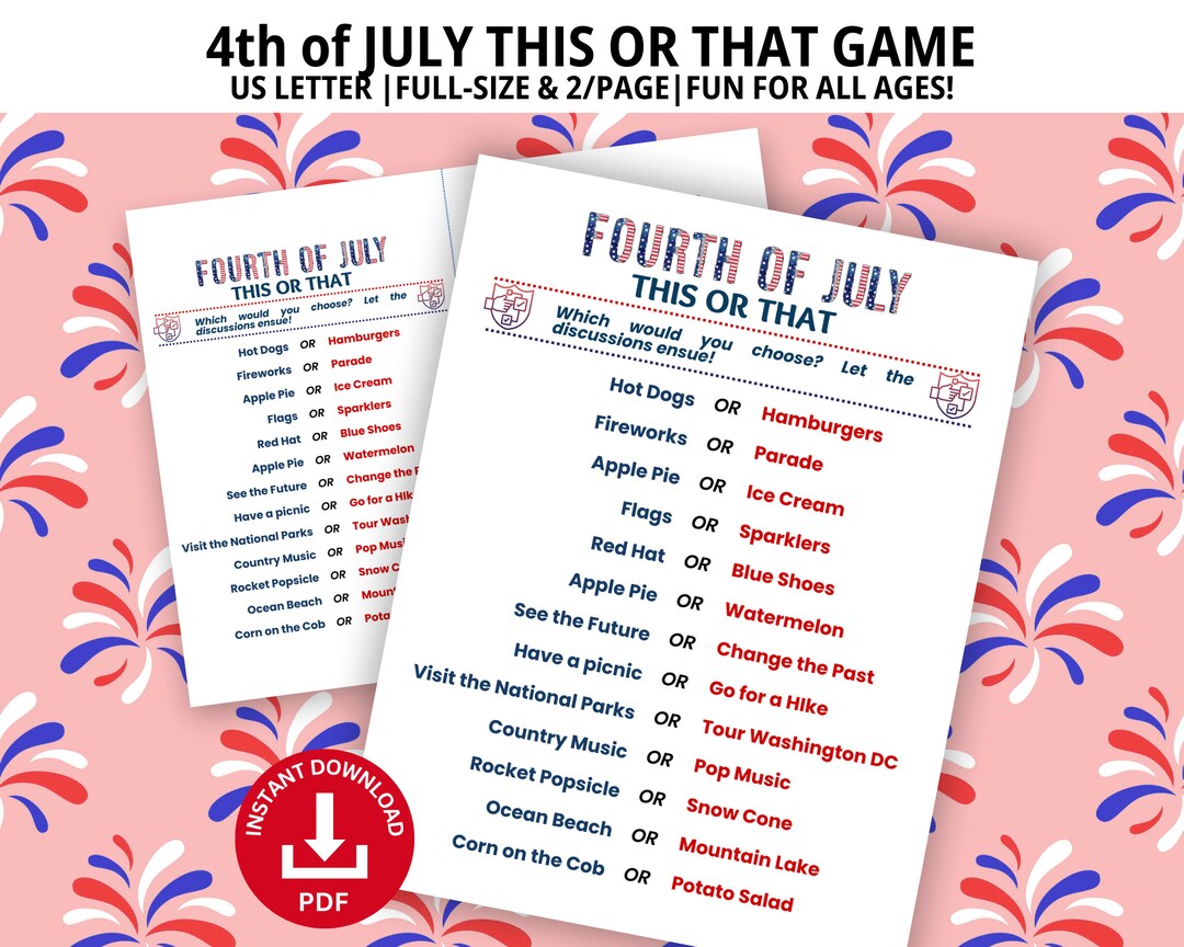 4th of July This or That Game, Family Party Games, Patriotic Games ...