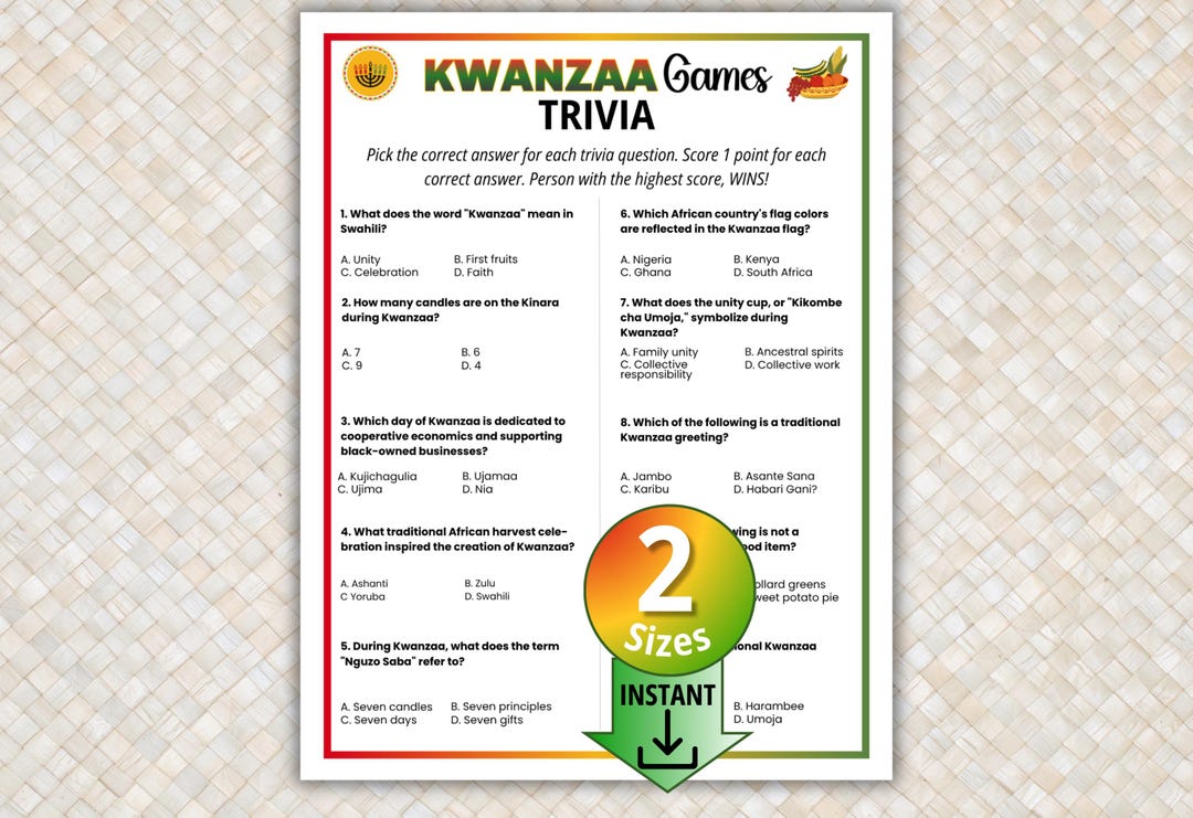 Kwanzaa Trivia, Kwanzaa Game, Holiday Party Games, Kwanzaa Educational ...