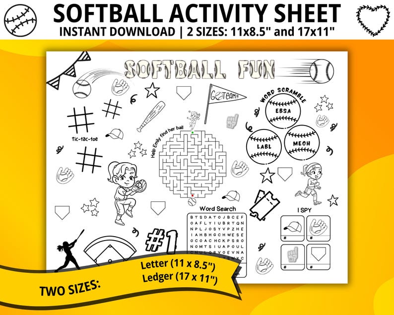 Softball Coloring Activity Sheet, Softball Craft, Kids Coloring Page ...