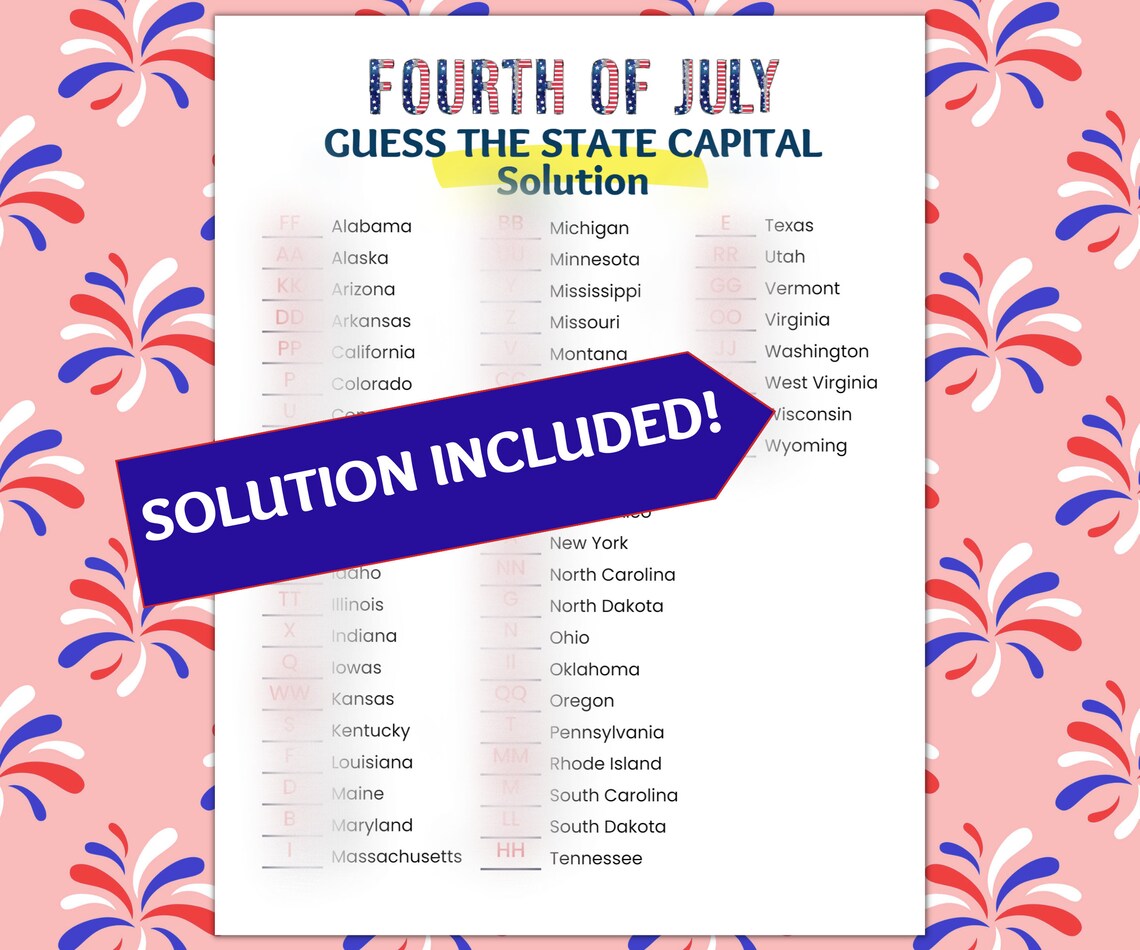 State Capitals Trivia Game Fourth of July Games Group Games - Etsy