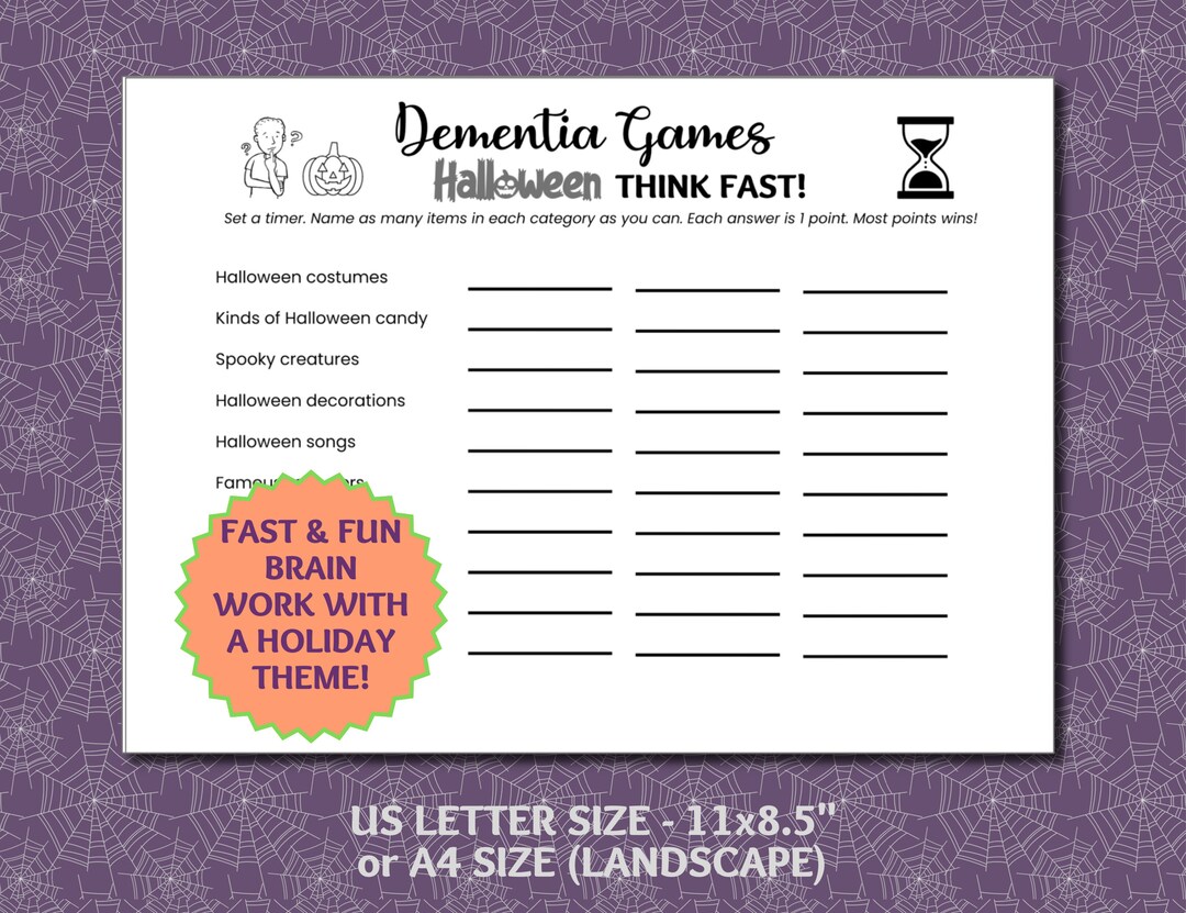 Halloween Think Fast Game for Dementia Ice Breaker Game - Etsy