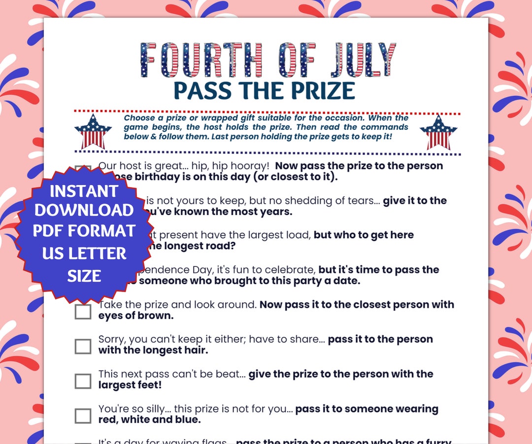 Pass the Gift Game, 4th of July Game, Pass the Prize Game, Patriotic ...