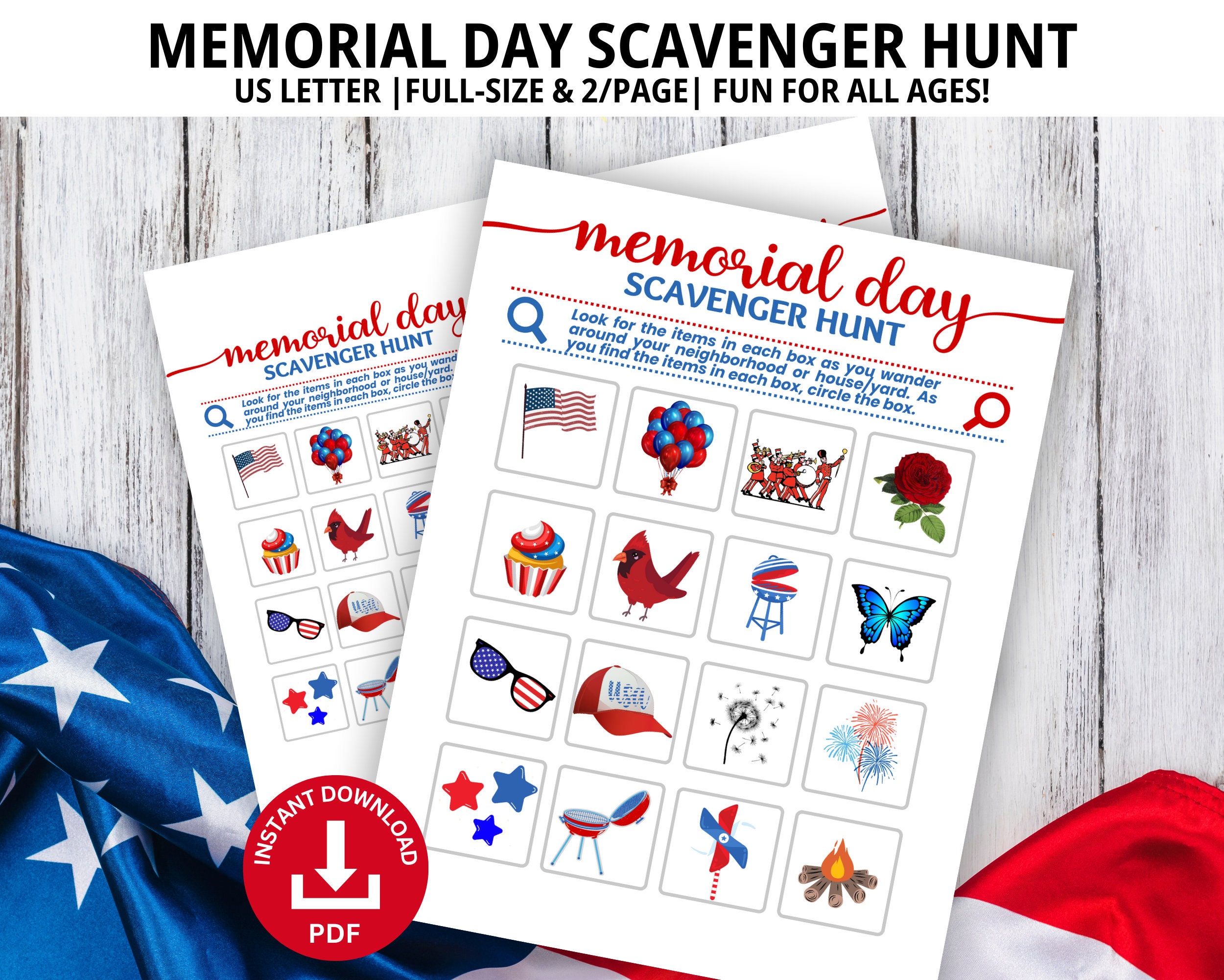 Memorial Day Scavenger Hut, Memorial Day Games, Group Games, Patriotic ...