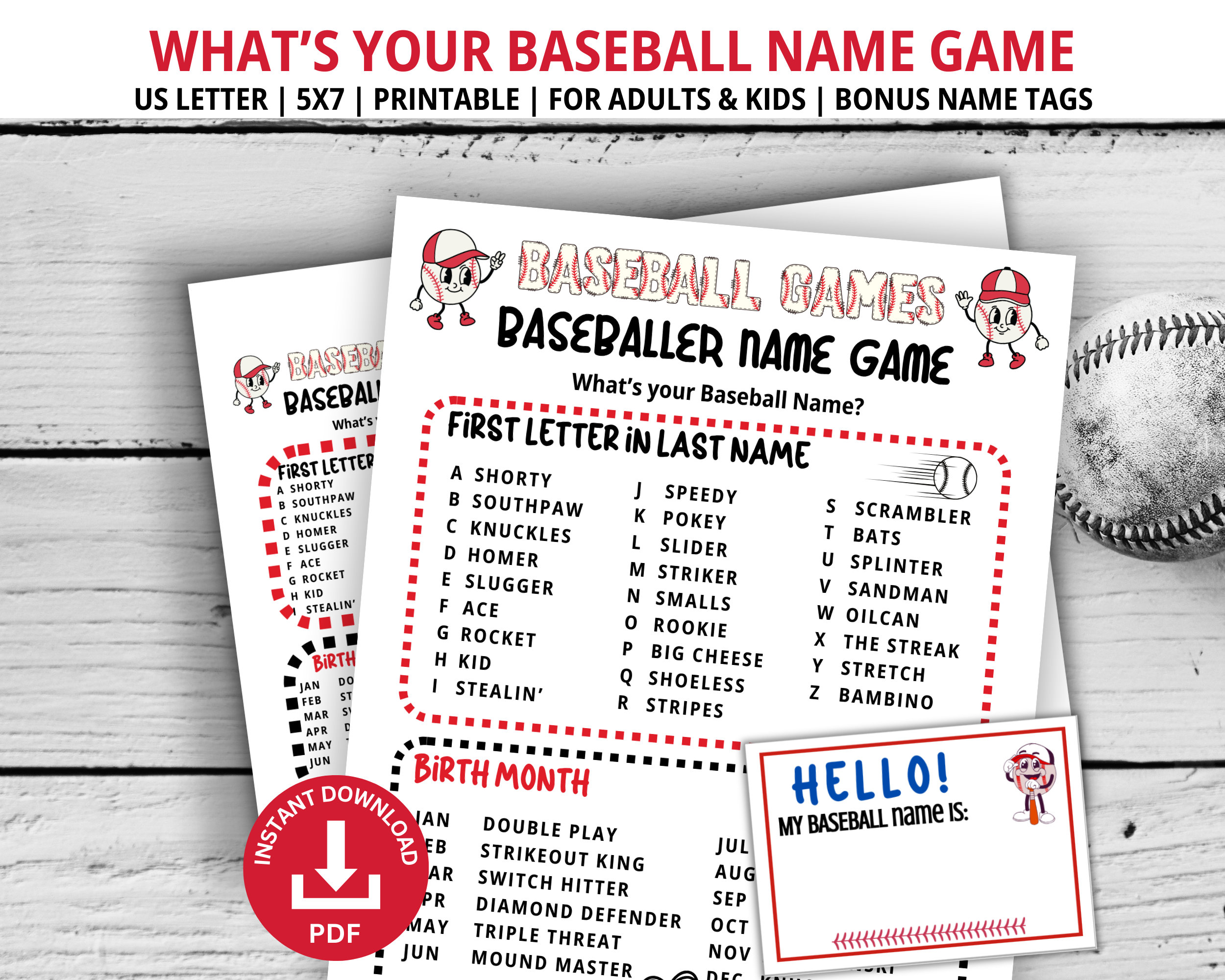 What's Your Baseball Name Game, Baseball Party Games, Family Game Night ...
