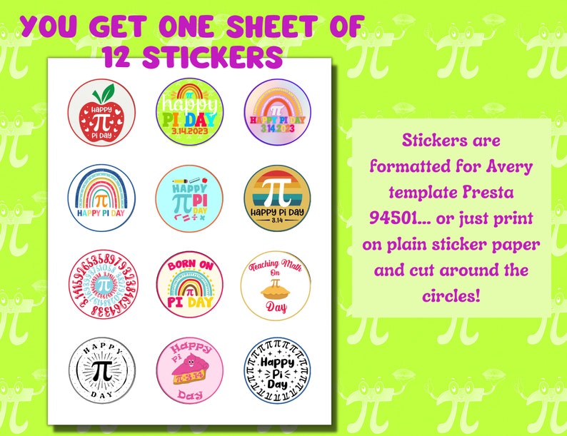 Printable Pi Day Stickers Pi Day Download Math Teacher Math - Etsy
