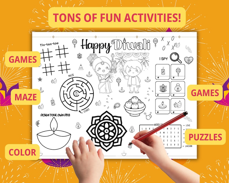 Diwali Activity Sheet, 4 Sizes Diwali Party Games, Happy Diwali, Family ...