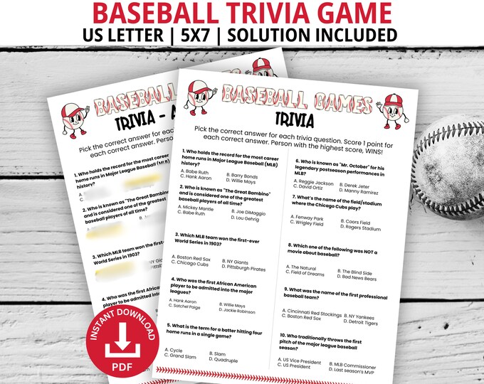 Baseball Trivia Game, Baseball Party Games, Family Game Night, Office ...