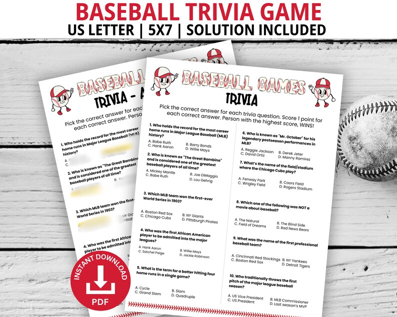 Baseball Trivia Game, Baseball Party Games, Family Game Night, Office ...