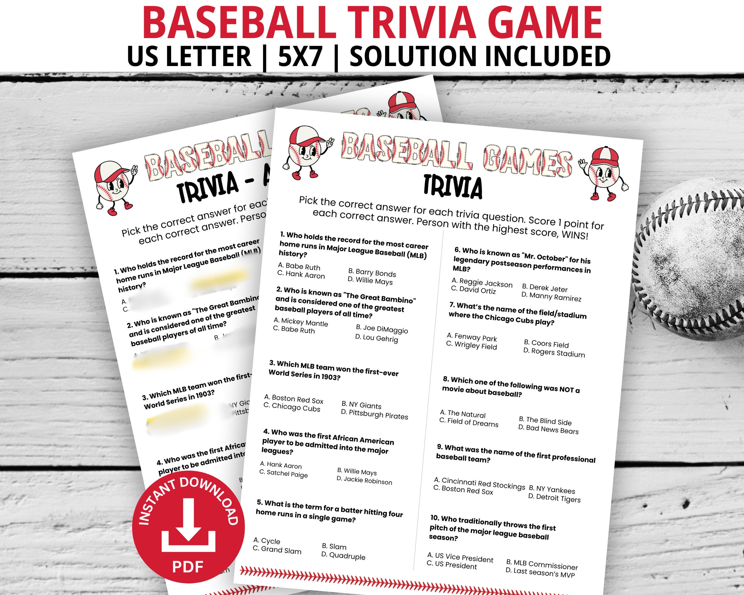 Baseball Trivia Game, Baseball Party Games, Family Game Night, Office ...