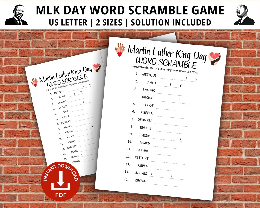 Martin Luther King Day Word Scramble, Word Games, MLK Day Word Scramble ...