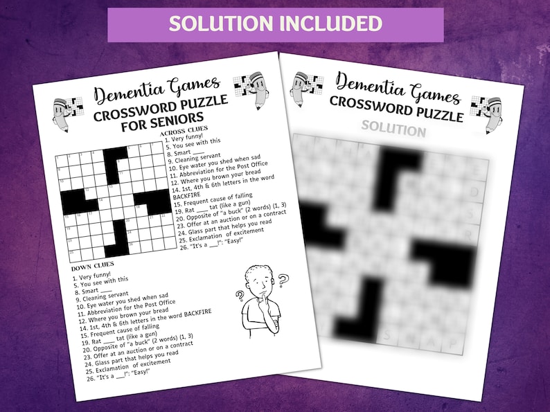 Crossword Puzzle for Memory Care, Ice Breaker Game, Dementia Activities ...