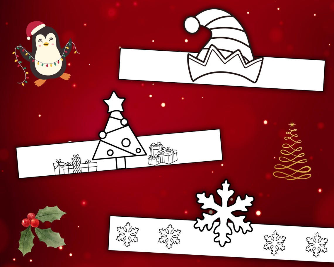 Christmas Paper Crowns, Christmas Coloring Craft, Downloadable DIY ...